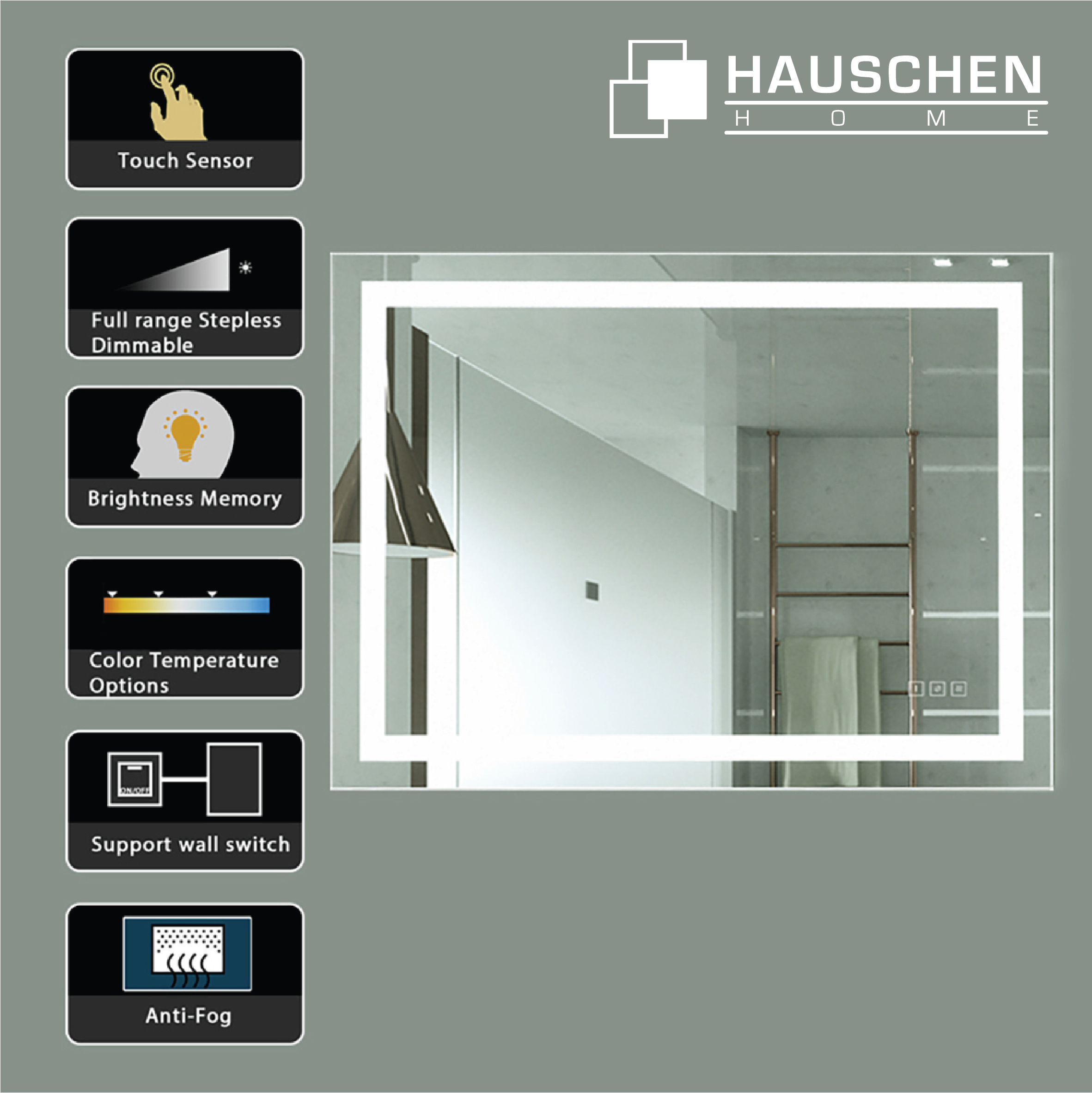 40x32 inch Dimmable LED Lighted Bathroom Mirror Rectangle-Hauschen Home ...
