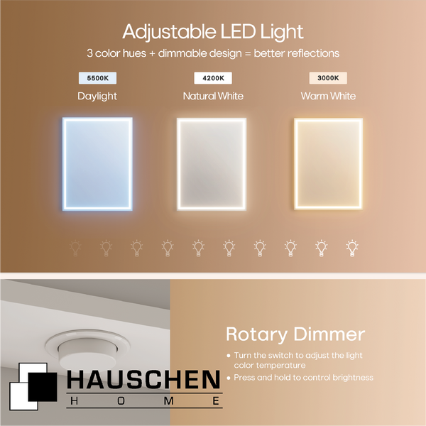 HAUSCHEN HOME 28 x20 Inch LED Medicine Cabinet Lighted Bathroom Mirror ...